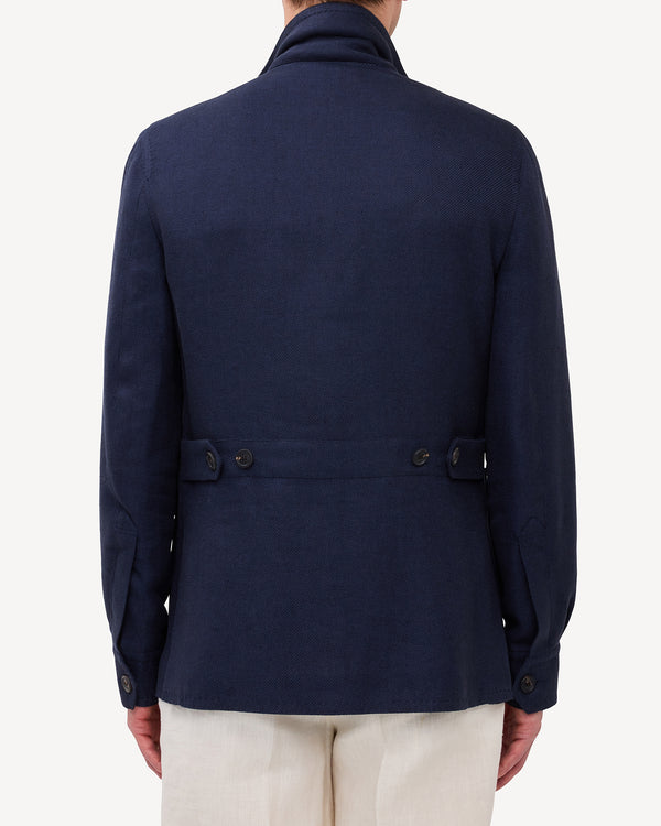 Navy Linen Silk Cotton Safari Jacket | Besnard